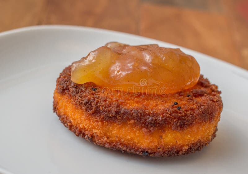 Deep Fried Camembert with Pear Cinnamon Marmalade Stock Photo - Image ...