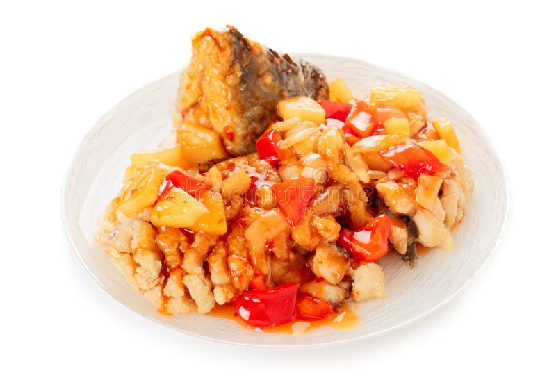 Fried Carp With Sweet Sauce, Clipping Path. Stock Image - Image of ...