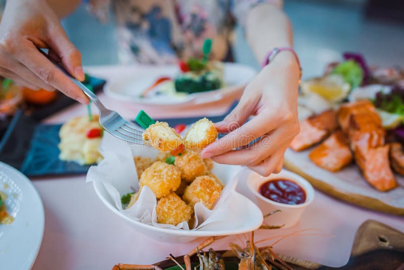 Deep Fried Cheese Balls or Croquettes on Dinner Table Stock Image ...