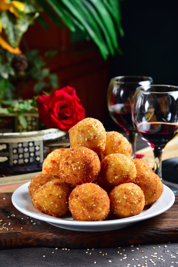 Deep-fried Cheese Balls Laid Out on a Plate. Rustic Style. Close-up ...