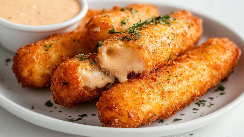 Breaded Cheese Sticks with Cheesy Sauce Stock Illustration ...