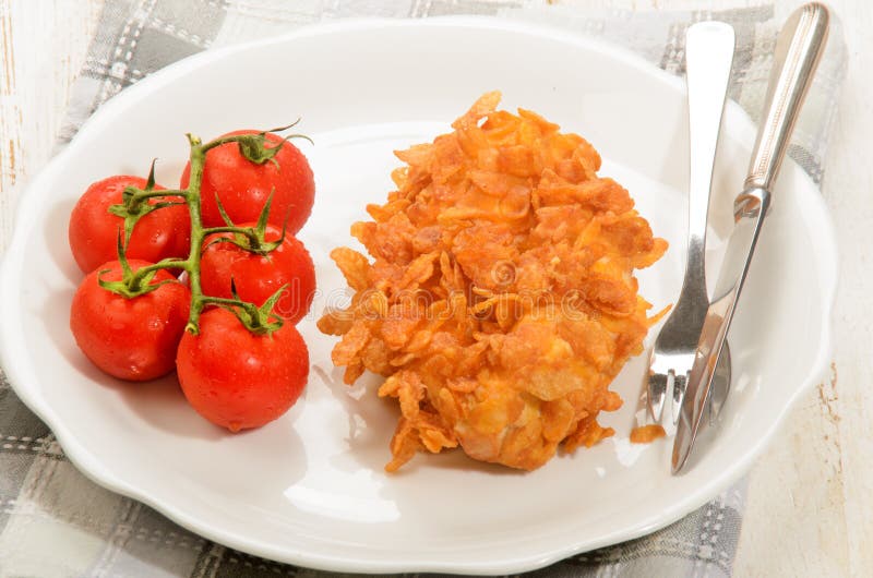 Deep Fried Chicken Fillet Coated with Corn Flakes Stock Image - Image ...