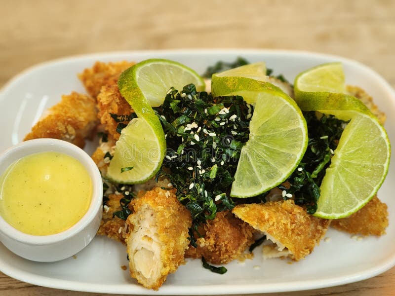Deep Fried Chicken with Lime Sauce Stock Image - Image of lunch, food ...