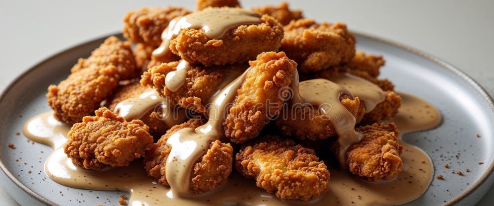 Deep Fried Chicken Nuggets with Sauce on a Plate Stock Image - Image of ...