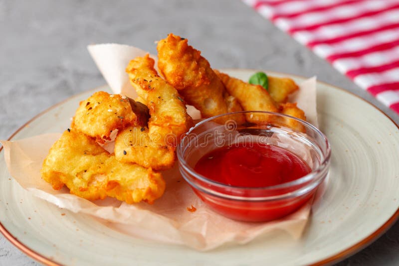 Deep Fried Chicken Nuggets with Sauce Served on Table Stock Photo ...