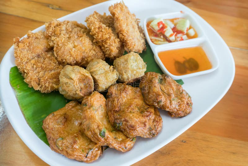 Deep Fried Chicken Roll and Fried Fish Cakes are Appetizer Menu Stock ...