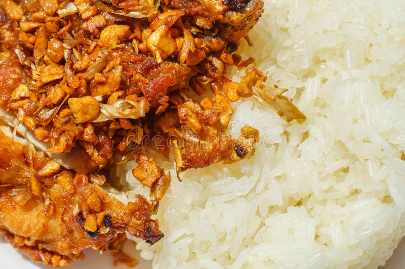 Deep Fried Chicken and Sticky Rice Stock Image - Image of dish, thai ...