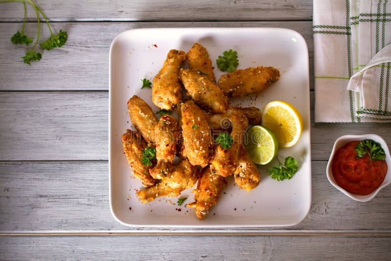 Deep Fried Chicken Wings on White Plate. Stock Image - Image of cooked ...