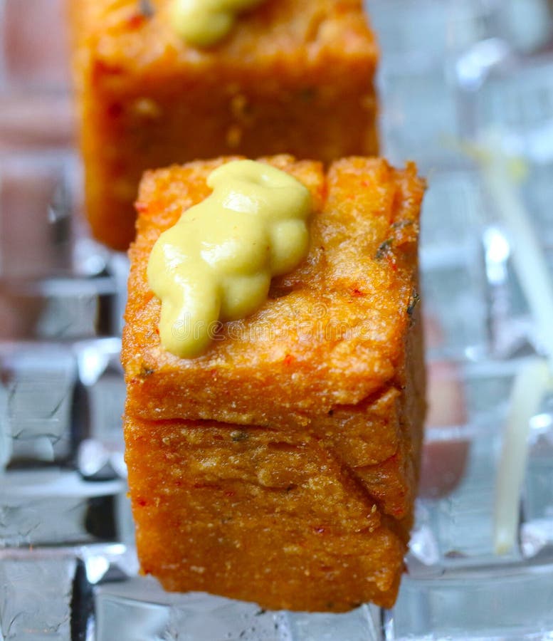 Chickpea Appetizers with a Mustard Drop on Crystal Glass Dish Stock ...