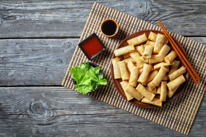 Deep Fried Chinese Spring Rolls on a Plate Stock Photo - Image of bite ...