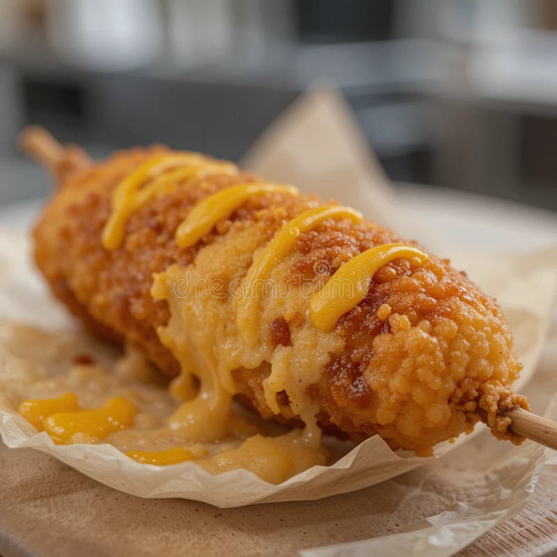 Deep-fried Corn Dog with Mustard Stock Illustration - Illustration of ...