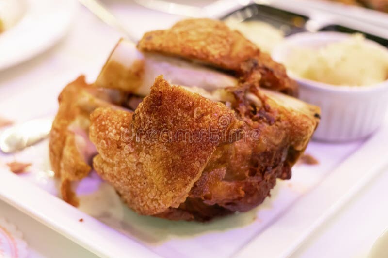 Deep Fried Crispy Pork Knuckle on Plate Stock Image - Image of sauce ...