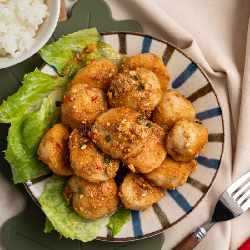 Deep Fried Cuttlefish Ball with Salted Egg Yolk Coating Stock Photo ...