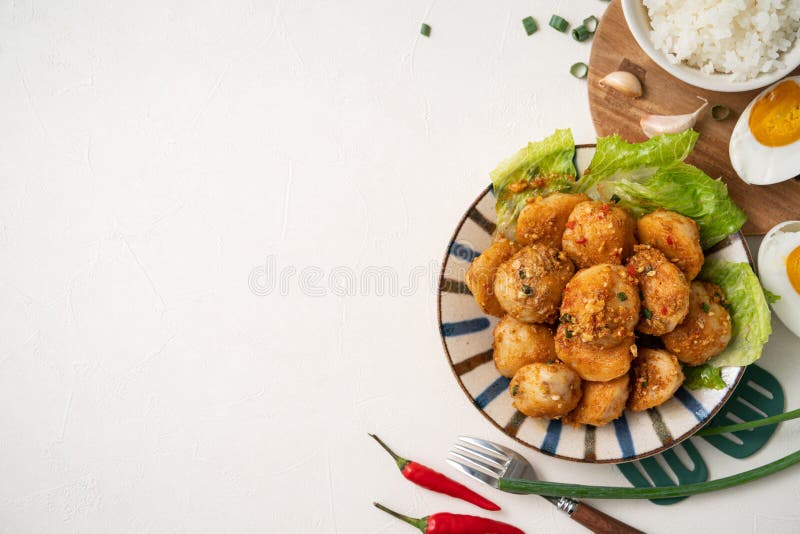 Deep Fried Cuttlefish Ball with Salted Egg Yolk Coating Stock Photo ...
