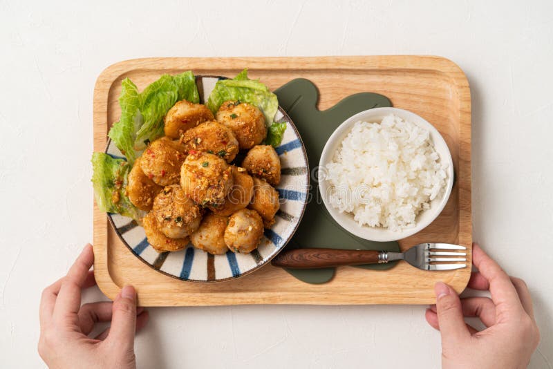 Deep Fried Cuttlefish Ball with Salted Egg Yolk Coating Stock Photo ...