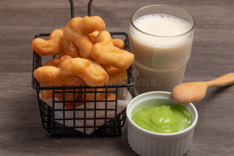 Deep Fried Dough Stick..Patongo Soy Milk, Pandan Custard Stock Image ...