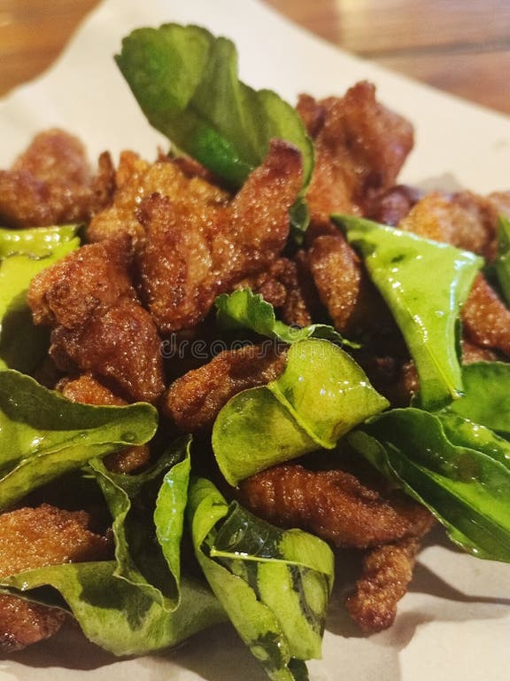 Deep Fried Dried Pork with Crispy Leech Lime Stock Image - Image of ...