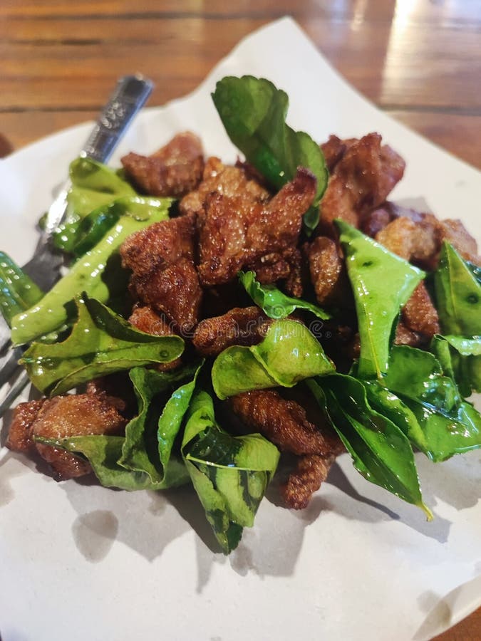 Deep Fried Dried Pork with Crispy Leech Lime Stock Photo - Image of ...