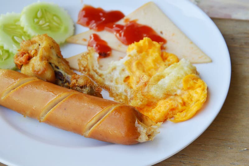 Deep Fried Egg and Sausage Dressing Ketchup on Plate Stock Image ...