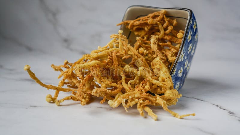 Deep Fried Enoki Mushrooms in a Bowl. Stock Image - Image of gourmet ...