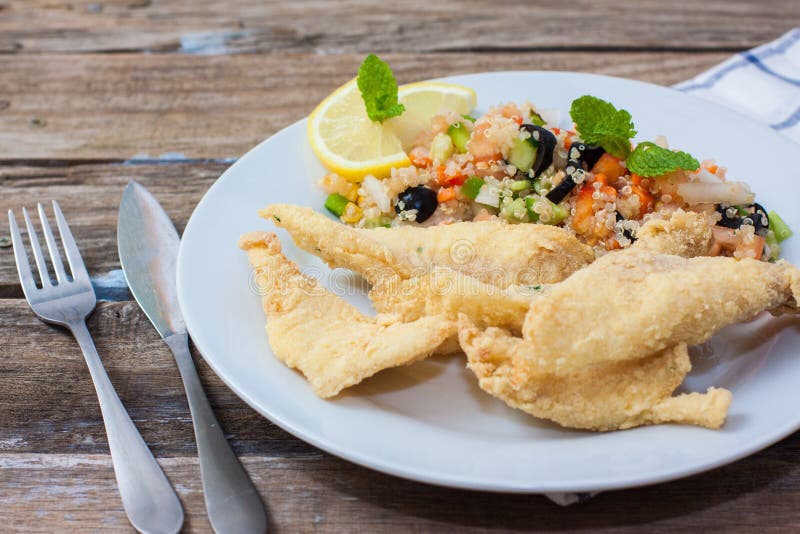 Deep Fried Fillet with Salad Stock Image - Image of lemon, cuisine ...