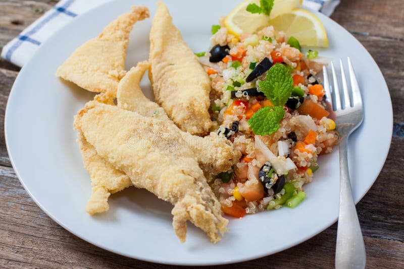 Deep Fried Fillet with Salad Stock Image - Image of corn, tabbouleh ...