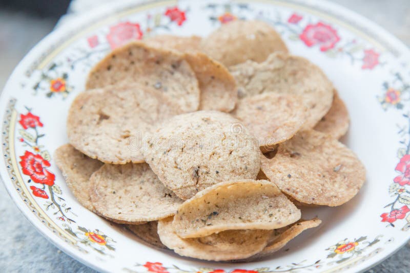 Deep Fried Fish Cracker in White Dish Stock Photo - Image of keropok ...