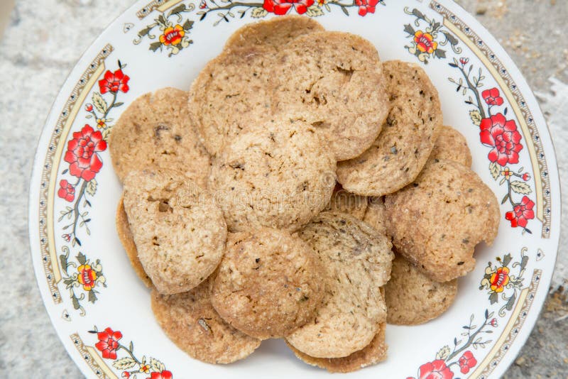 Deep Fried Fish Cracker in White Dish Stock Photo - Image of snack ...