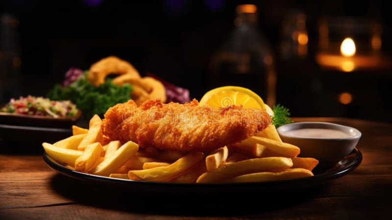 Deep-fried Fish and Crispy Potato Wedges, a Tasty Combination Stock ...