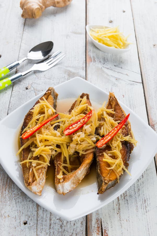 Deep Fried Fish with Ginger and Soy Sauce Stock Photo - Image of deep ...