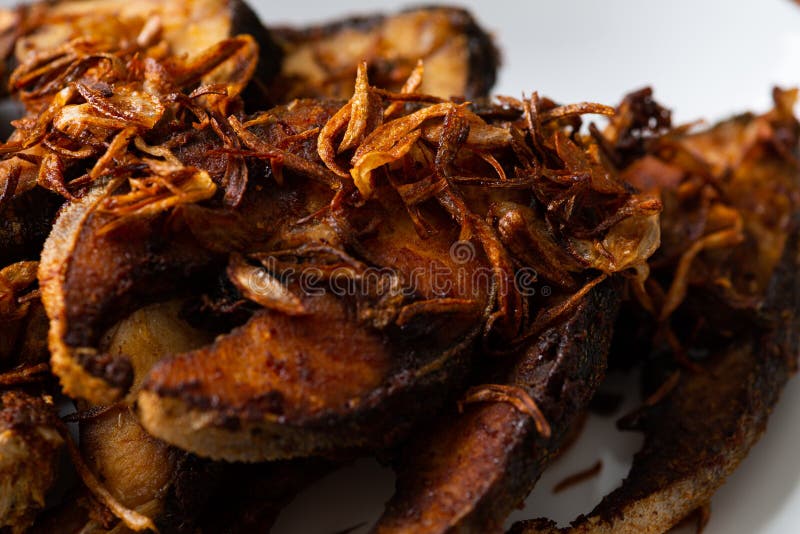 Deep Fried Fish Recipe in White Plate on Table Stock Image - Image of ...