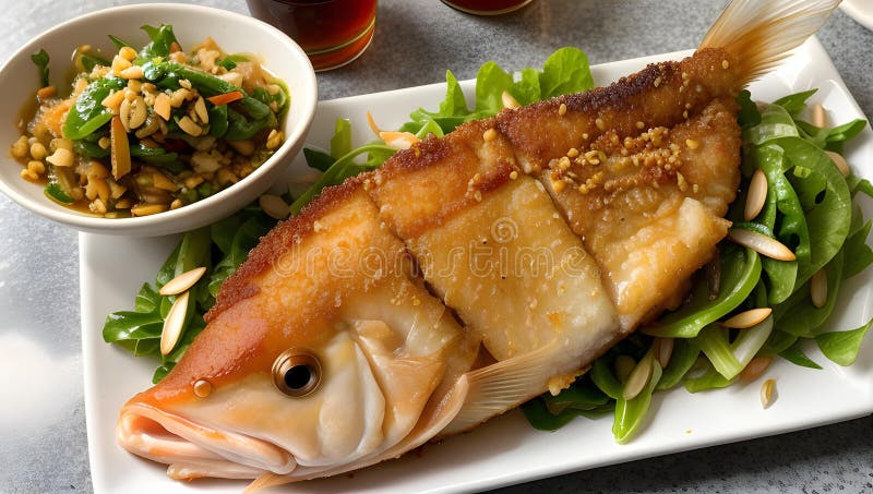 Deep Fried Fish Topped with Fried Garlic Served Stock Illustration ...