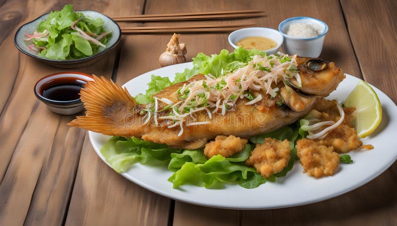 Deep Fried Fish Topped with Fried Garlic Served Stock Illustration ...