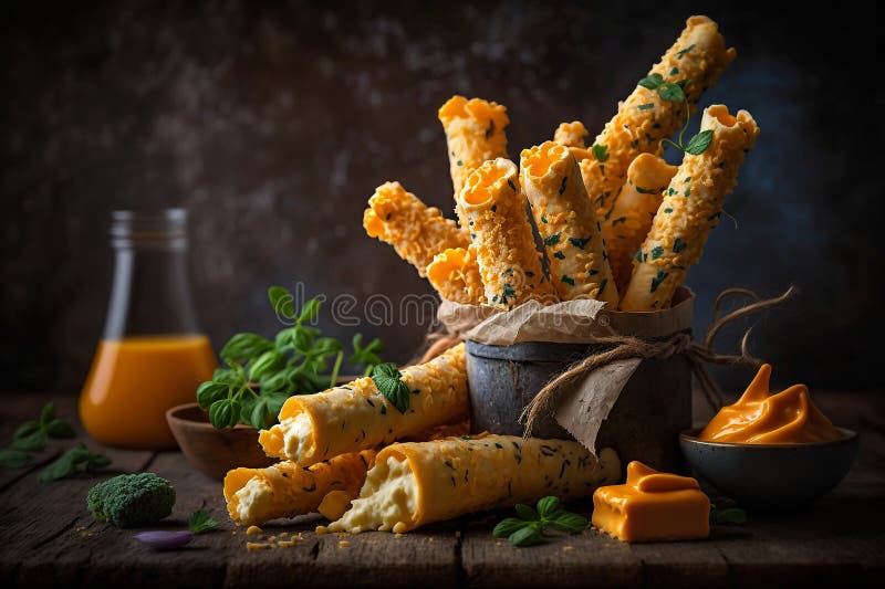 Deep Fried Golden Cheese Sticks Snack Generative AI Stock Illustration ...