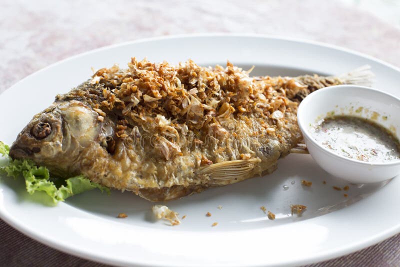 Deep Fried Java Barb Fish with Garlic Stock Image - Image of meal, dish ...