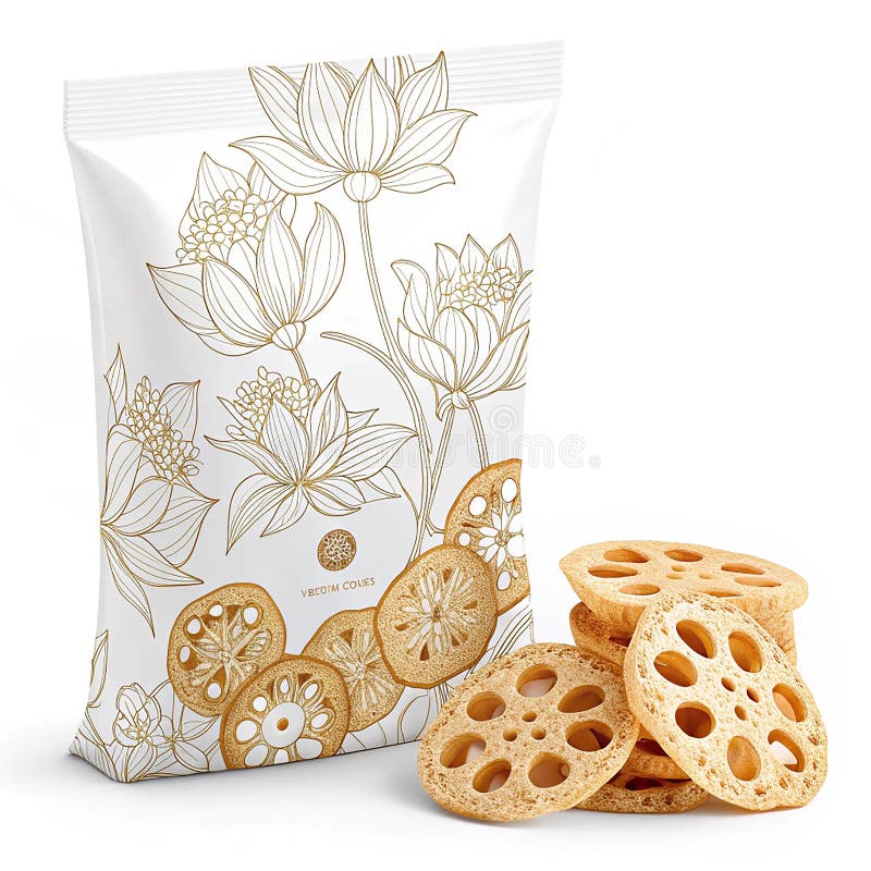 Deep Fried Lotus Root Chips Packaging with Elegant Floral Patterns ...