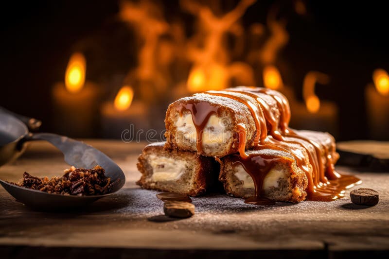 A Deep Fried Mars Bar Presented on a Wooden Table. Stock Photo - Image ...