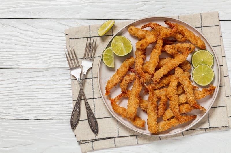 Deep Fried Panko Breaded Shrimp on a Plate Stock Photo - Image of grey ...