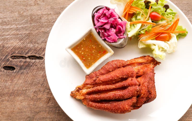 Deep Fried Pork Knuckle on Wooden Table Stock Photo - Image of crispy ...