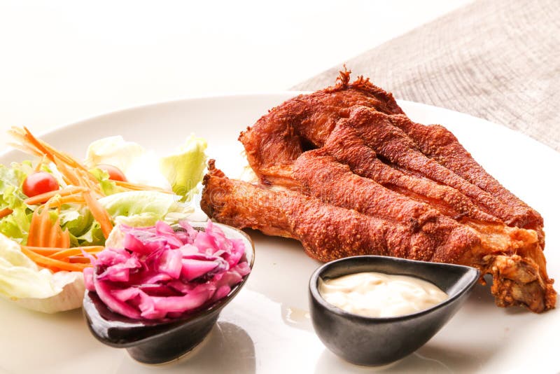Deep Fried Pork Knuckle on Wooden Table Stock Image - Image of plate ...
