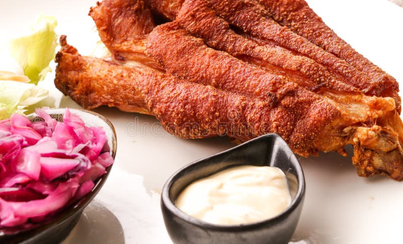 Deep Fried Pork Knuckle on Wooden Table Stock Image - Image of ...