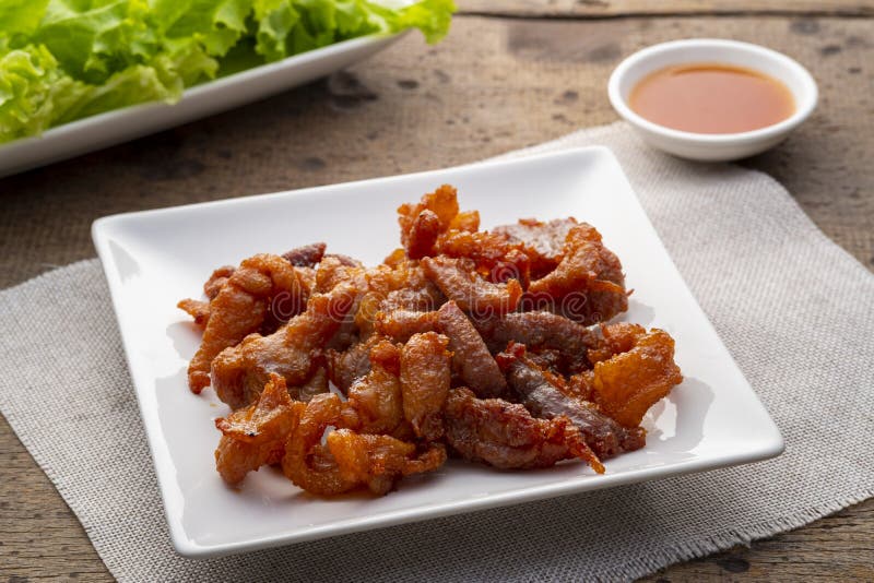 Deep Fried Pork Mu Thod in White Plate with Chilli Sauce,Thai Food ...