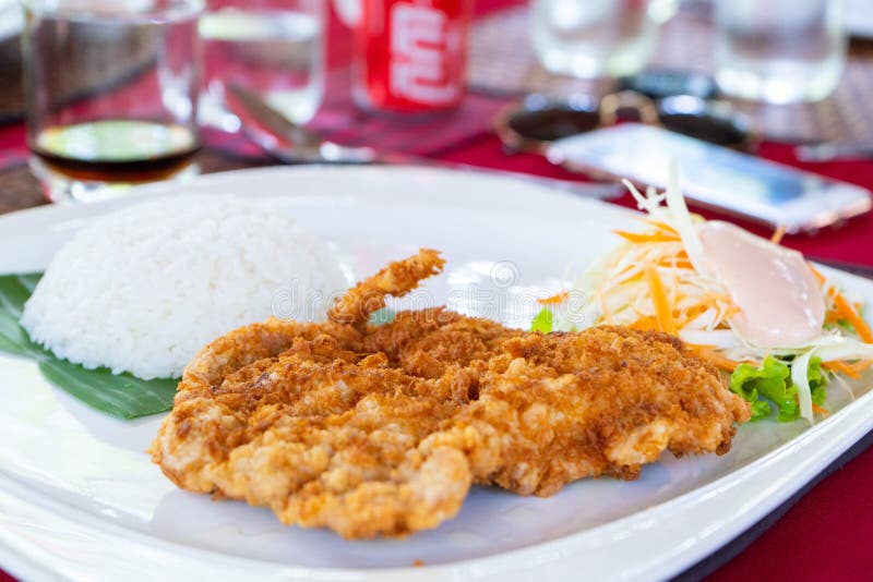 Deep fried pork with rice stock image. Image of beverage - 136655279