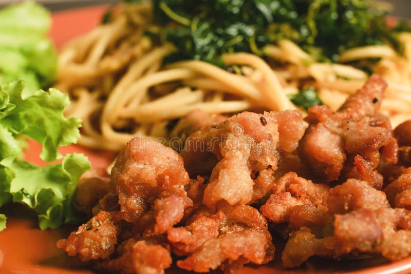 Deep Fried Pork with Spaghetti Stock Image - Image of cooked, lunch ...