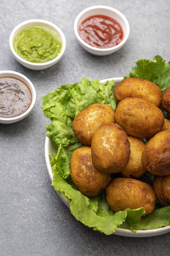 Deep-fried Potato Bread Rolls with Sauces Stock Photo - Image of fried ...