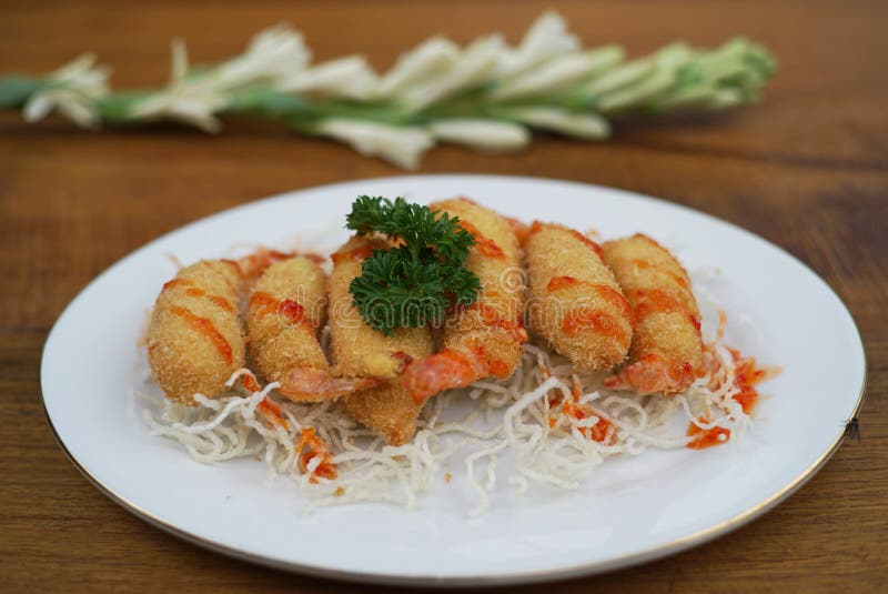 Deep Fried Prawn Spring Roll Stock Image - Image of plate, souce: 221617345
