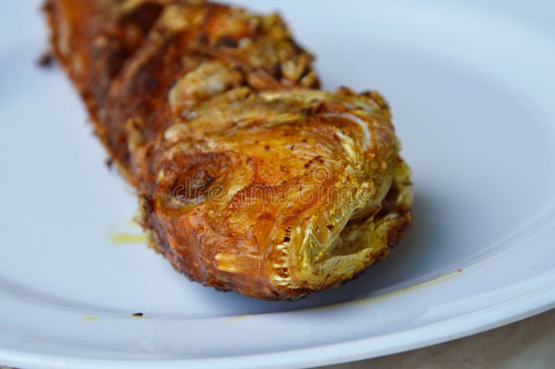 Deep Fried Red Snapper with Turmeric Powder on Dish Stock Photo - Image ...