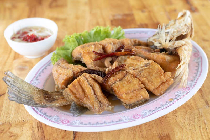 Deep Fried Sea Bass or Snapper Fish Stock Photo - Image of steak ...