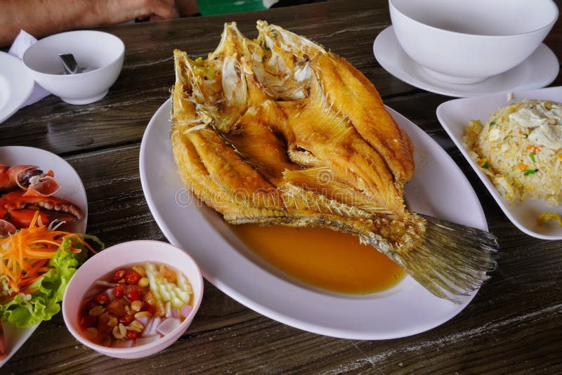 Deep Fried Seabass on the Oval Plate. Stock Photo - Image of meal ...