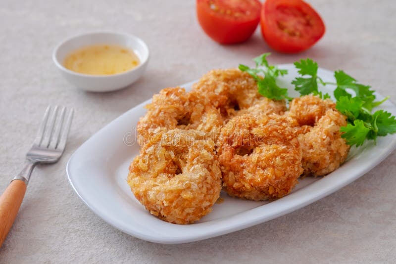 Deep Fried Shrimp Cake on White Plate, Thai Food Stock Photo - Image of ...